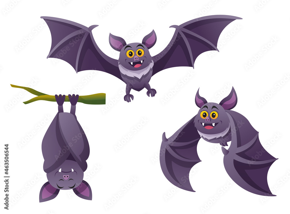 Set of cute bat in various poses cartoon illustration Stock Vector ...