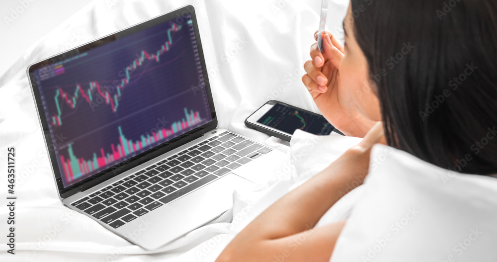Successful of young business trader asian woman trading graph of stock ...