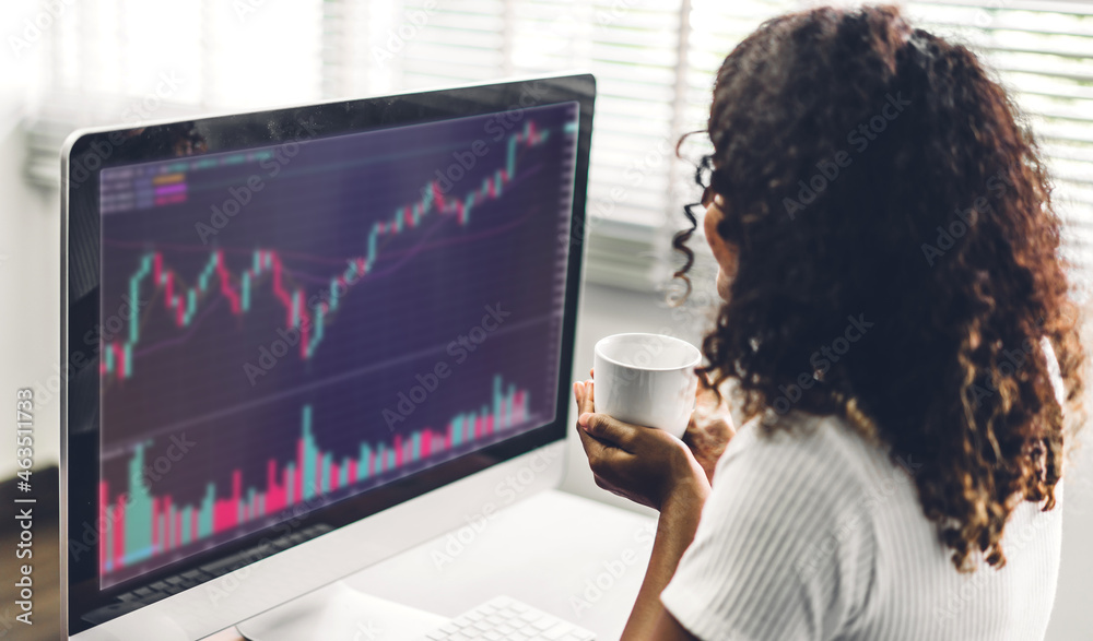 Successful of young business african american black woman trader ...