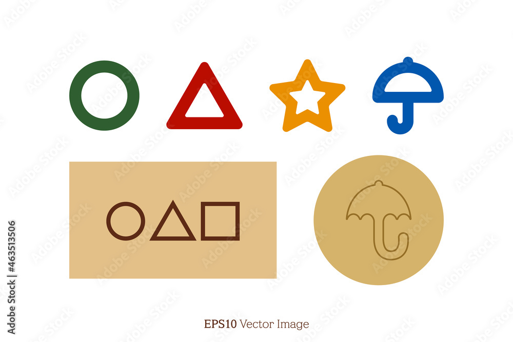 Circle, Triangle, Star, Umbrella, Square shape. Isolated on white ...