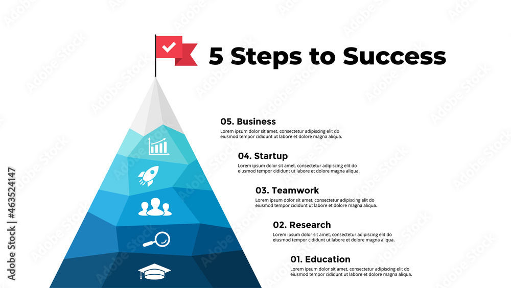 Route to success infographic. Mountain peak. Presentation slide ...