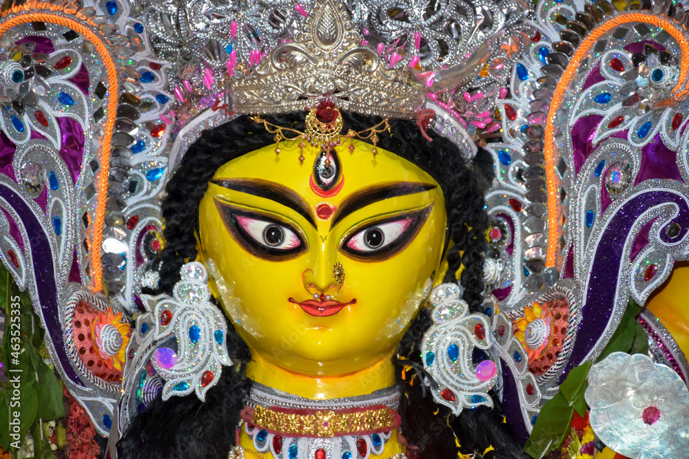 Stockfoto Durga Puja - Face of goddess Durga, Durga thakur of Kolkata ...