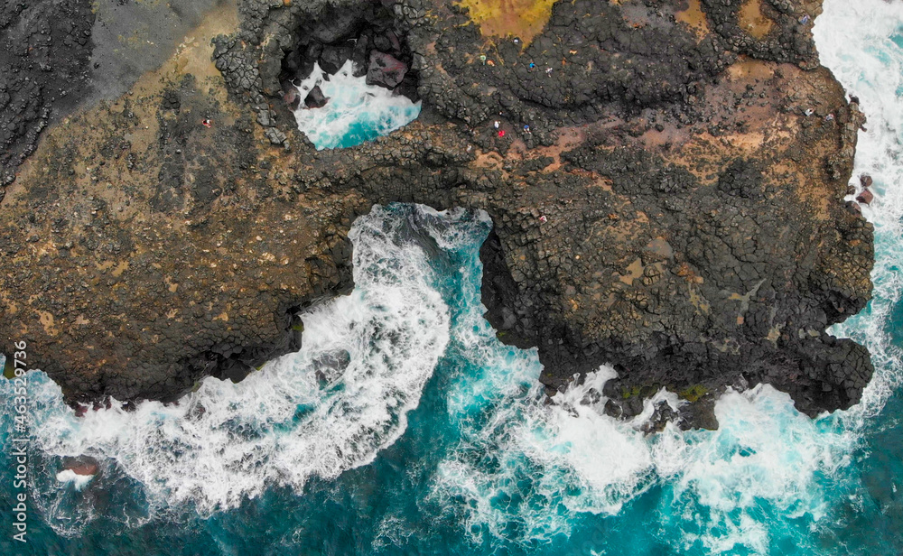 Aerial view of Pont Naturel Mauritius. Natural stone bridge, atraction ...