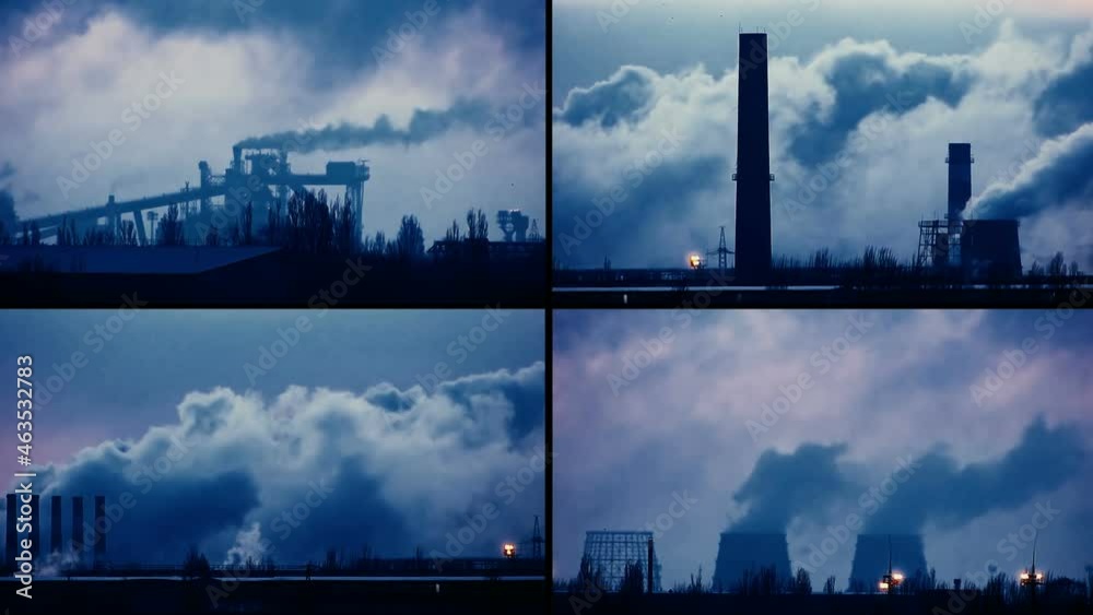 Industry Collage. Global Warming Concept Footage. Industrial Blue ...