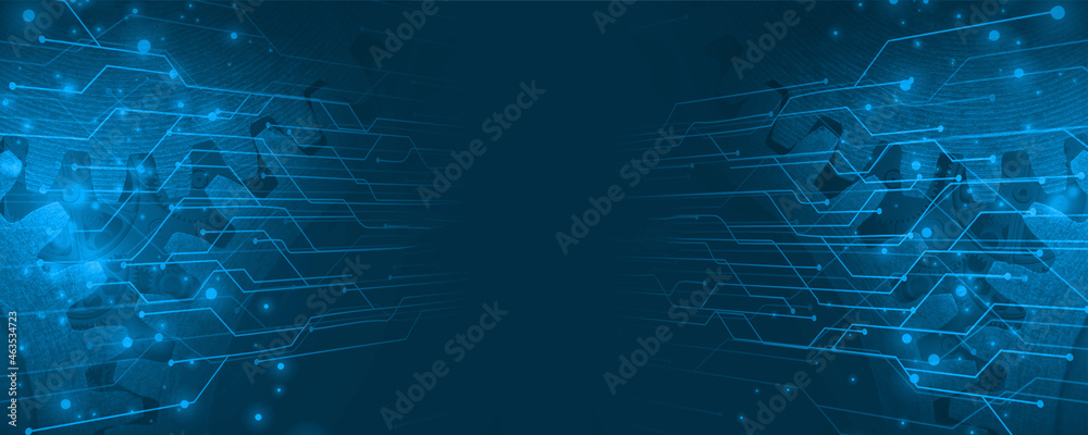A blue banner of old technology and new using computer circuits and old ...