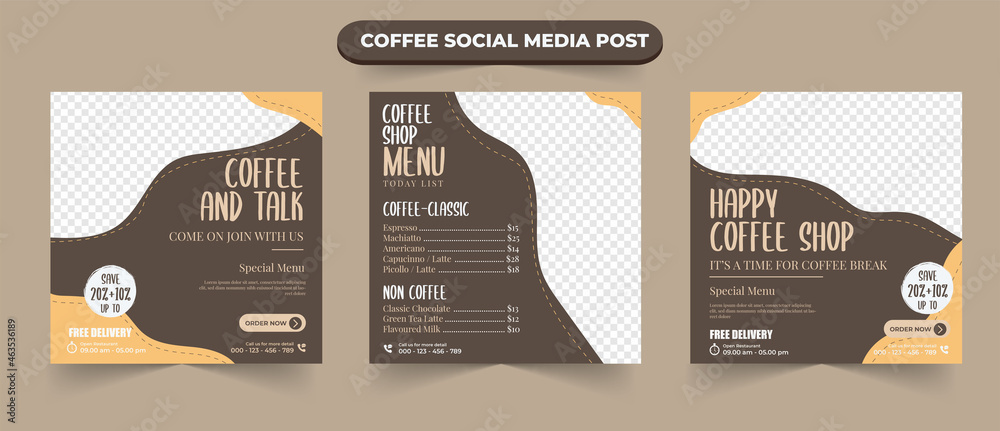 Set of editable coffee shop and cafe drink menu restaurant promotion ...