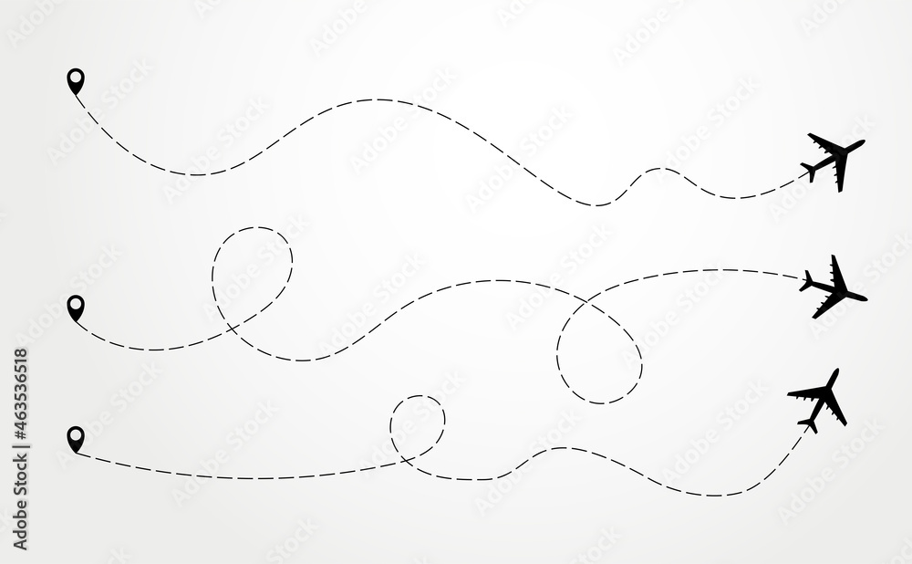 Airplane dotted route line the way airplane. Flying with a dashed line ...