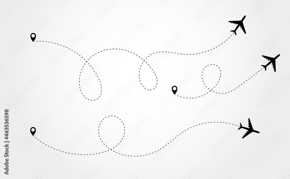 Airplane dotted route line the way airplane. Flying with a dashed line ...