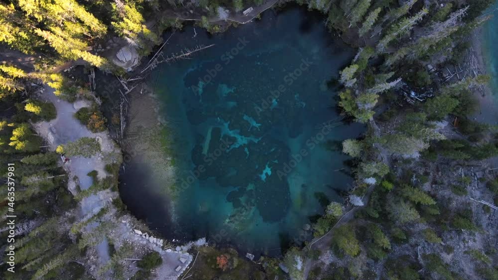 Drone aerial vertical view of Grassi Lake and its transparent waters ...