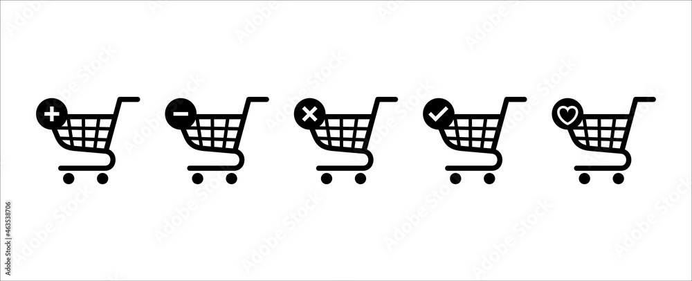 Retail shopping cart icon set. Trolley vector icons set for online ...
