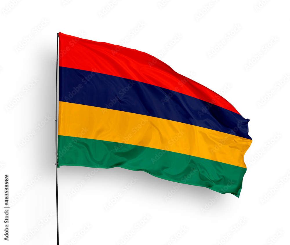 Mauritius flag isolated on white background. close up waving flag of ...