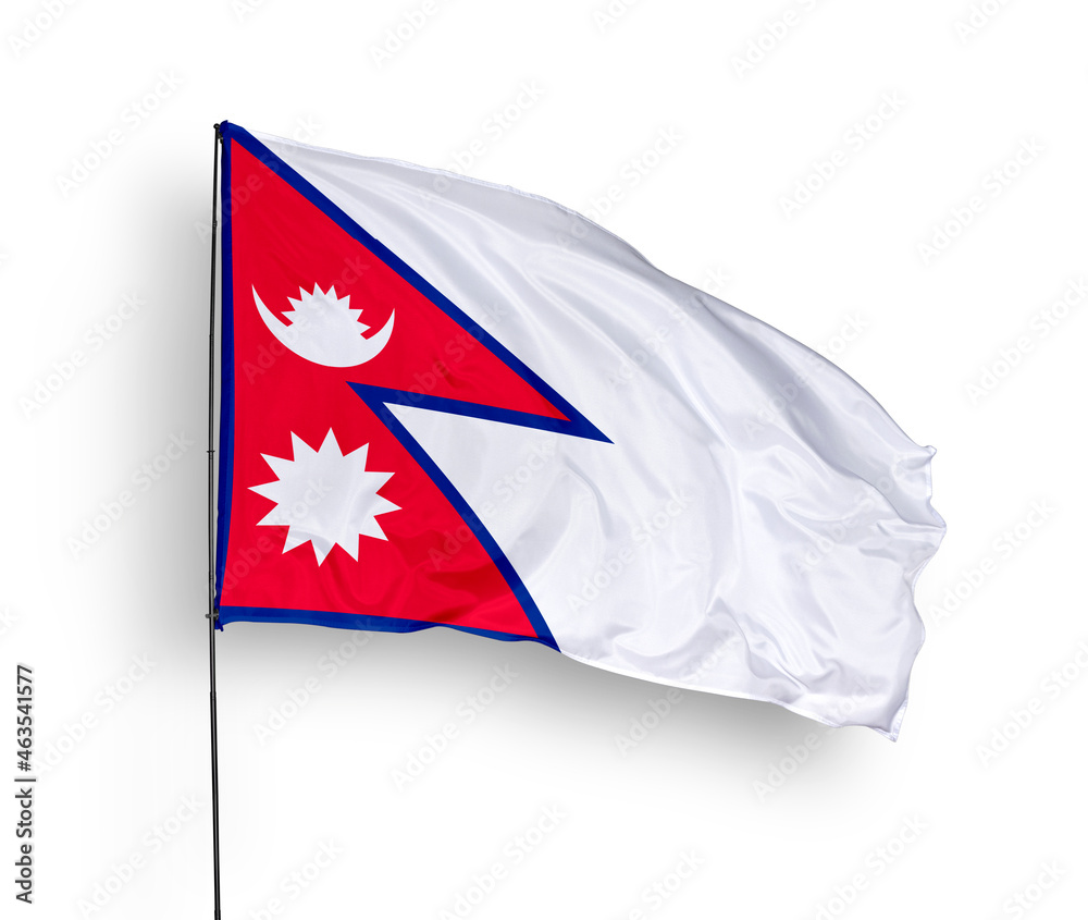 ภาพประกอบสต็อก Nepal flag isolated on white background. close up waving ...