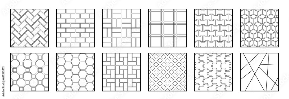 Tile for street pavements top view. Set of vector path , brick ...