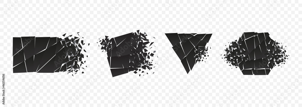 Shape explosion broken and shattered flat style design vector ...