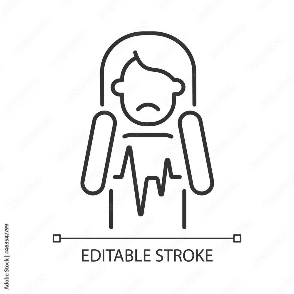 Heart palpitations linear icon. Fast beating and fluttering heart ...