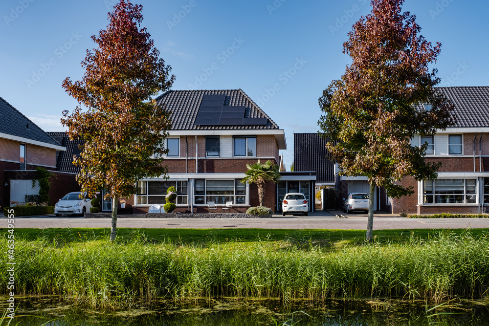 Dutch Suburban area with modern family houses, newly build modern ...