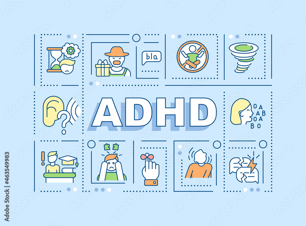 Attention deficit hyperactivity disorder word concepts banner. ADHD ...