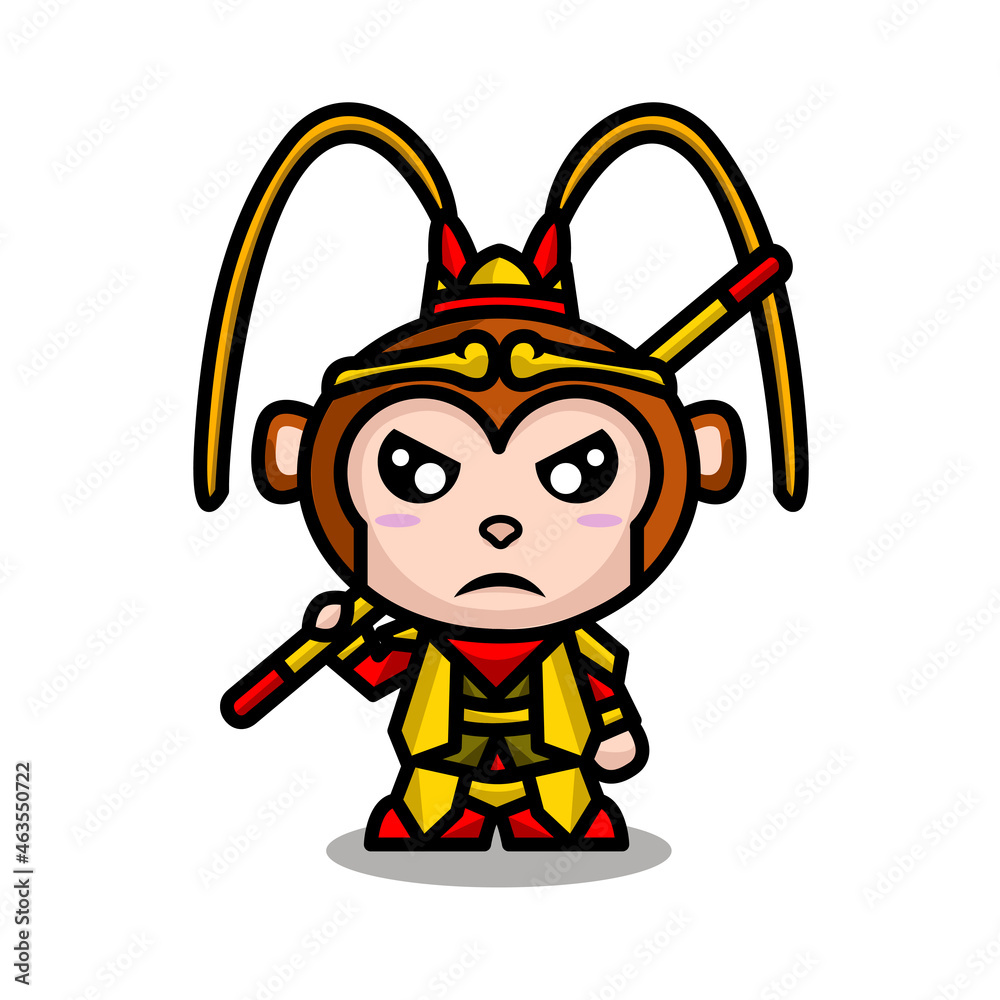 Cute Character sun wukong Monkey King Stock Vector | Adobe Stock