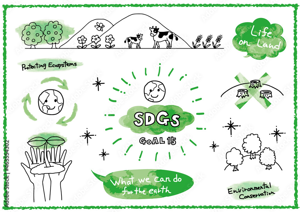 SDGs目標15「陸の豊かさも守ろう」イメージのシンプルイラストセット Stock Vector | Adobe Stock