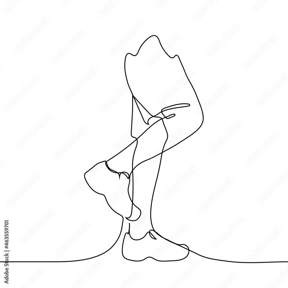 male legs in sneakers and shorts stand in profile, one leg raised - one ...