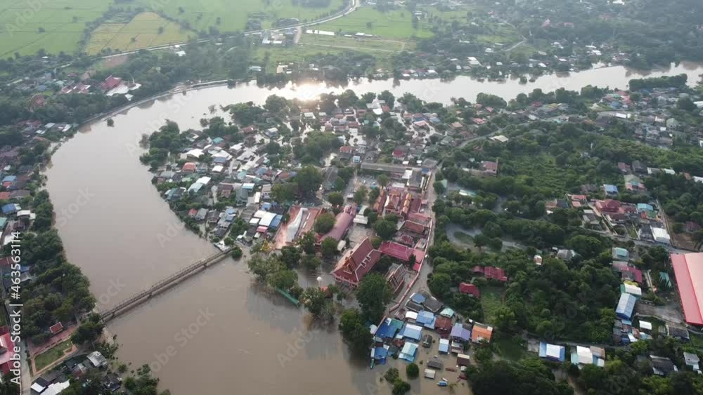 Flood waters overtake a house and rice field at Central of Thailand in ...