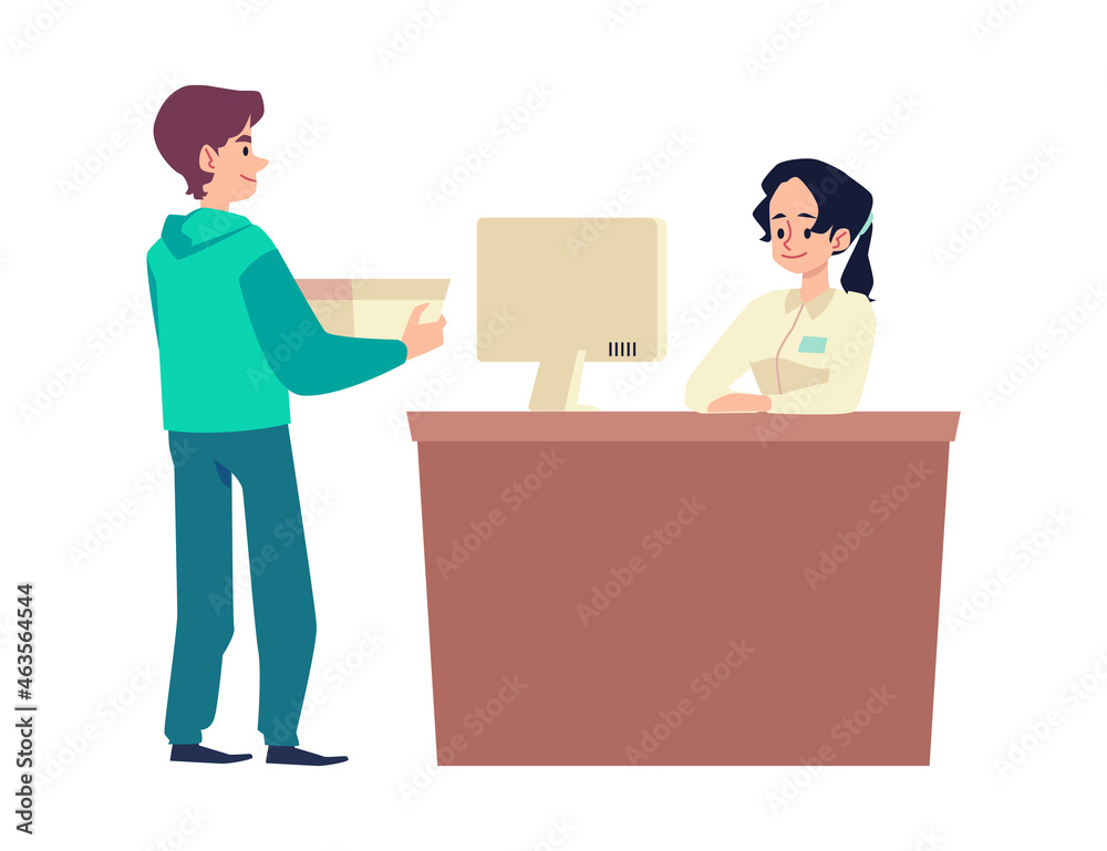 Client paying for goods to cashier flat cartoon vector illustration ...