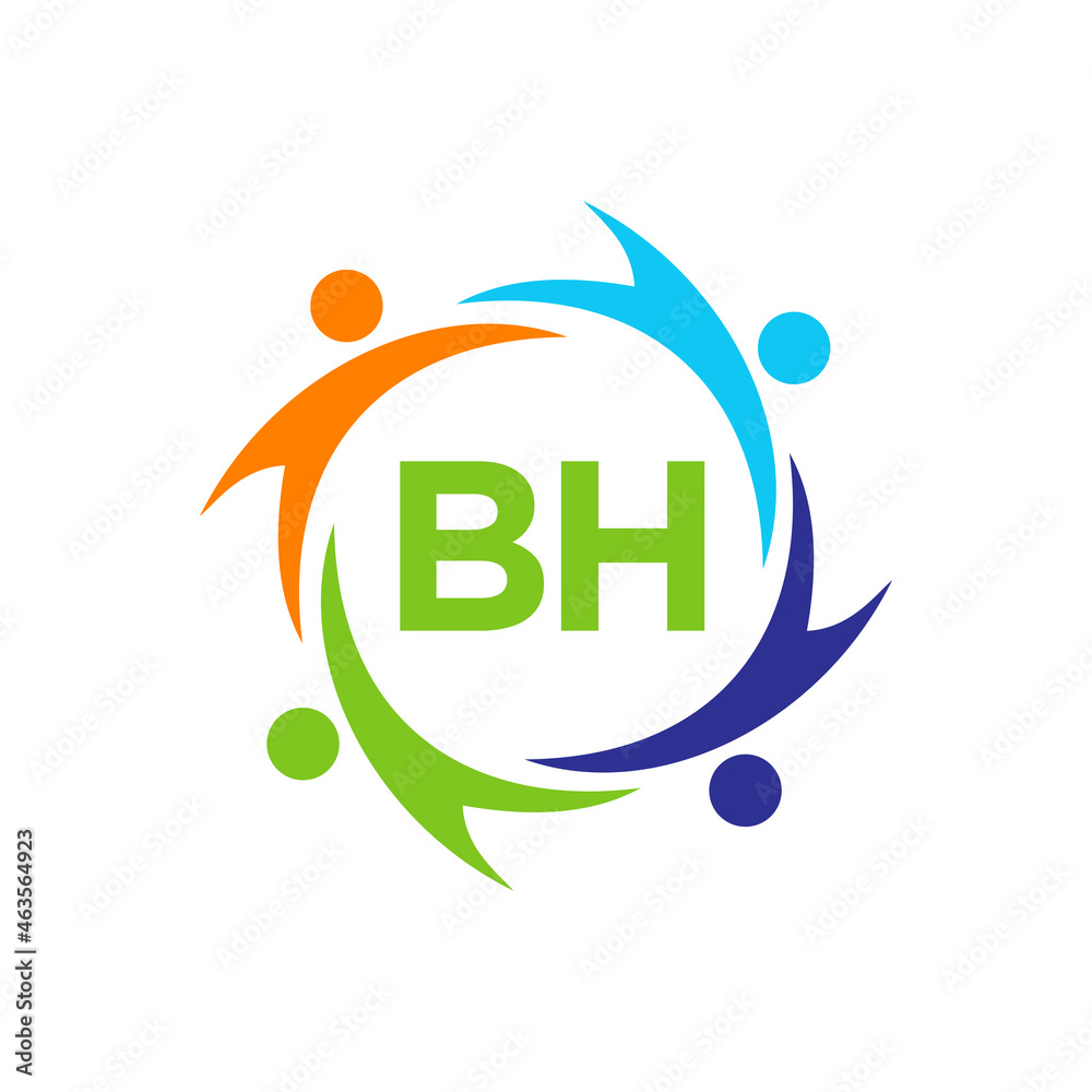 Charity Logo Template On Letter BH, Initial Unity Foundation Human Logo ...