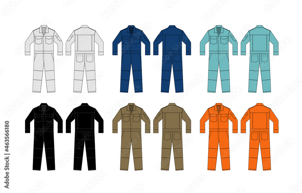 Long sleeves working overalls ( Jumpsuit, Boilersuit ) template vector ...