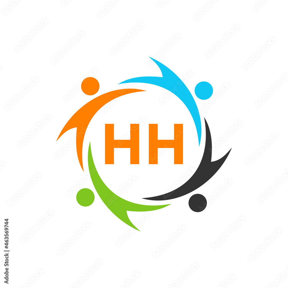 Charity Logo Template On Letter HH, Initial Unity Foundation Human Logo ...