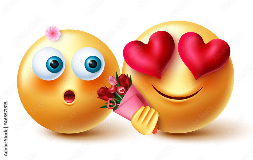 Emoji couple valentine vector concept design. 3d inlove smiley emojis ...