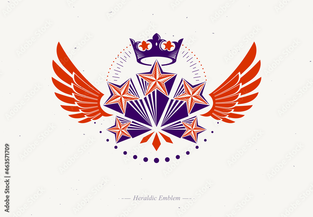 Winged ancient Star emblem decorated with imperial crown. Heraldic ...