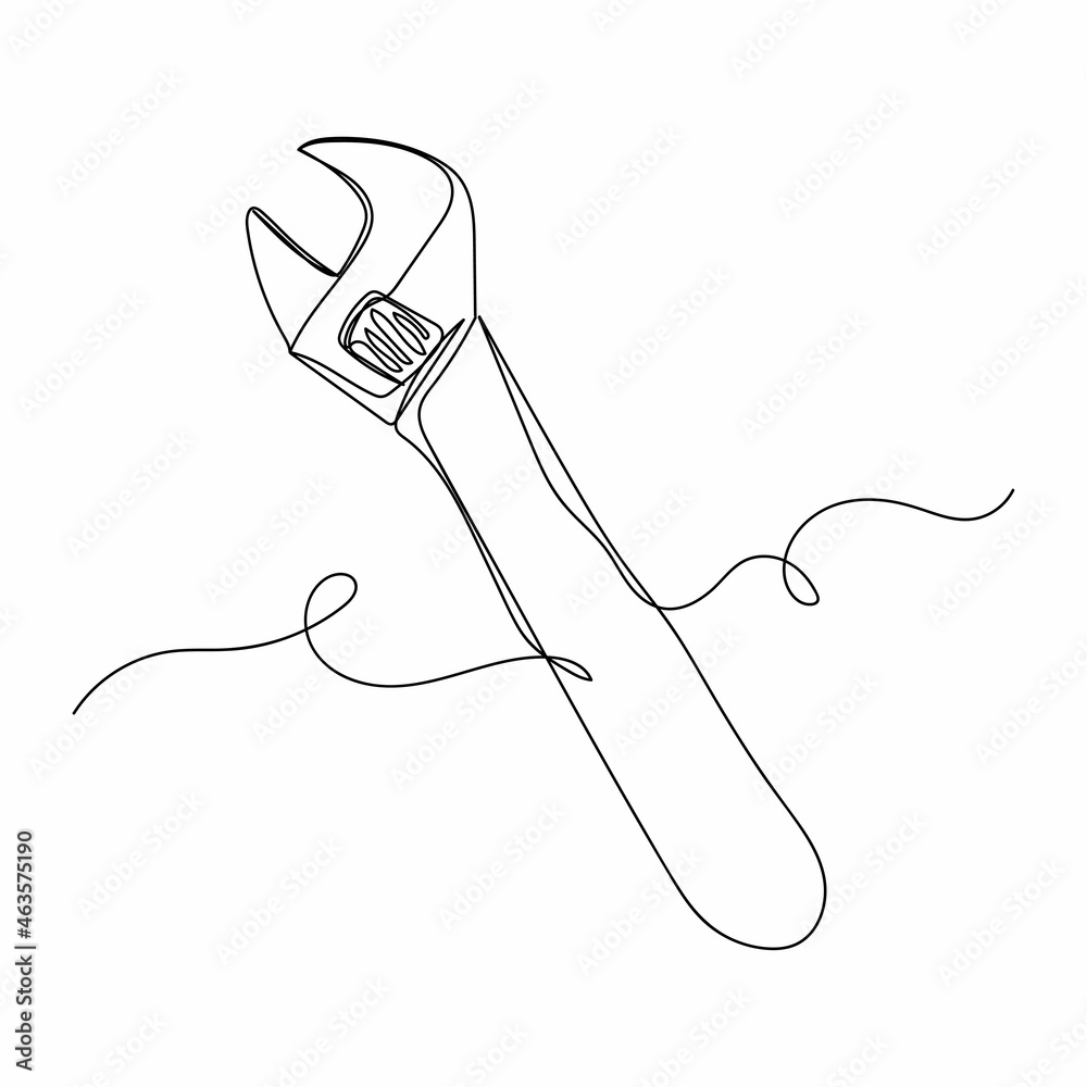 Continuous one single line drawing of modern adjustable spanner in ...