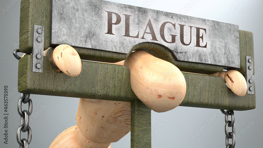 Plague impact and social influence shown as a figure in pillory to ...