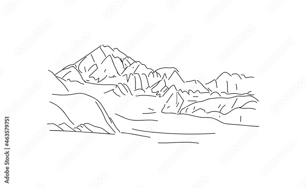 mountain landscape line drawing vector illustration Stock Vector ...