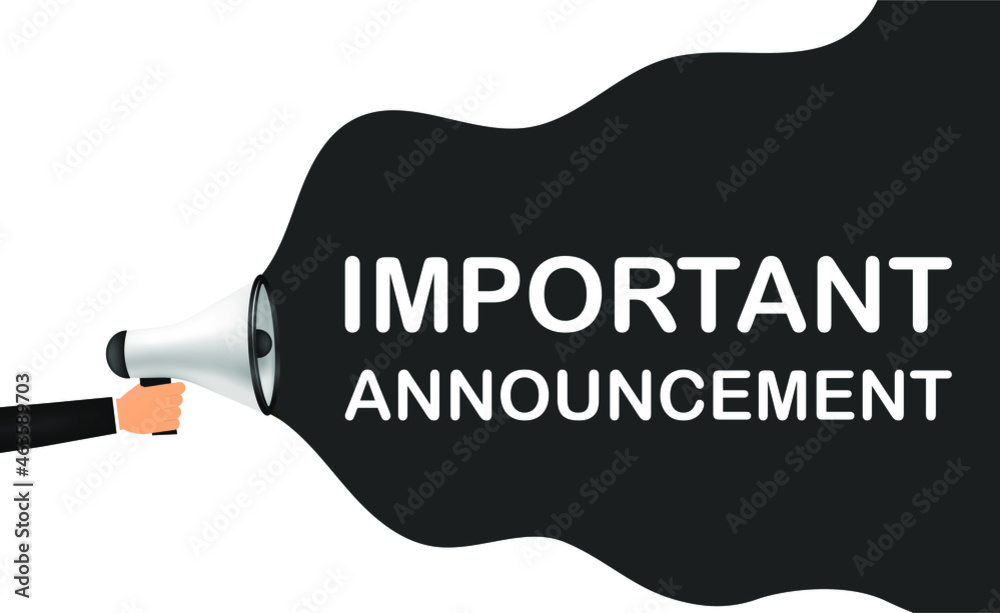 Male hand holding megaphone with Important Announcement speech bubble ...