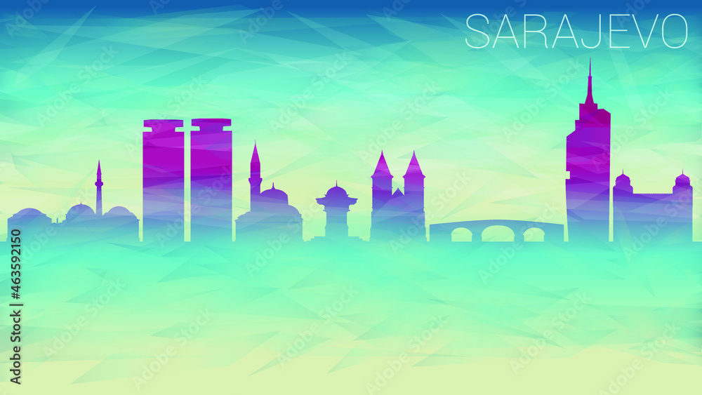 Sarajevo Bosnia Skyline City Silhouette. Broken Glass Abstract Textured ...