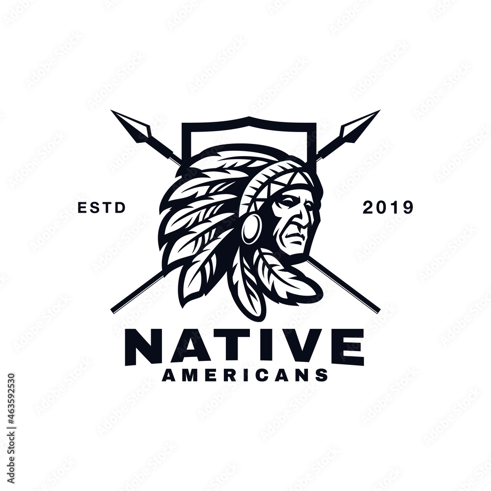 Native American with Shield and Spear Logo Design Template Inspiration ...