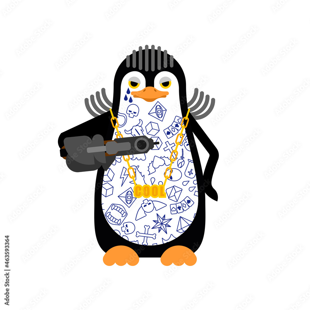 Penguin Gangsta mafia isolated. Angry seabird bully member of gang of ...