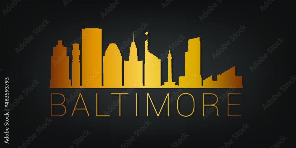 Baltimore, MD, USA Gold Skyline City Silhouette Vector. Golden Design ...