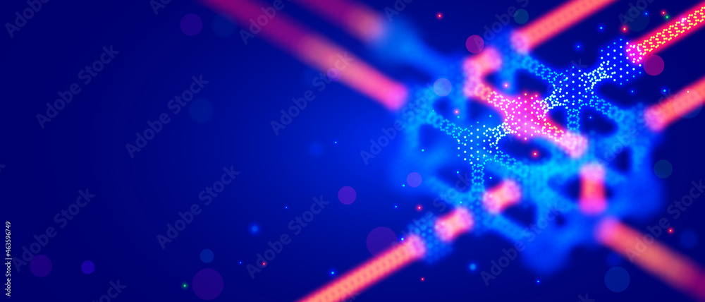 Block chain technology in the form of digital cubes connected to the ...