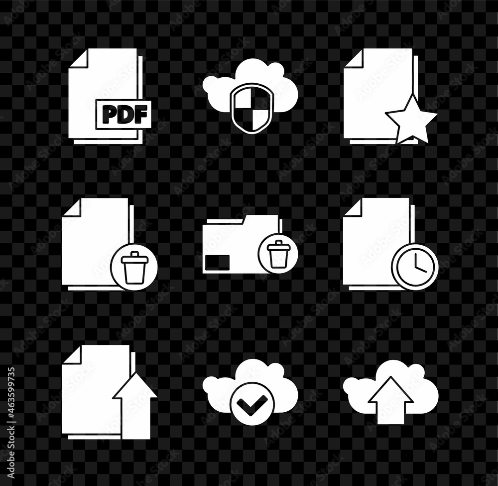 Set PDF file document, Cloud and shield, Document with star, Upload ... Set PDF file document, Cloud and shield, Document with star, Upload ...