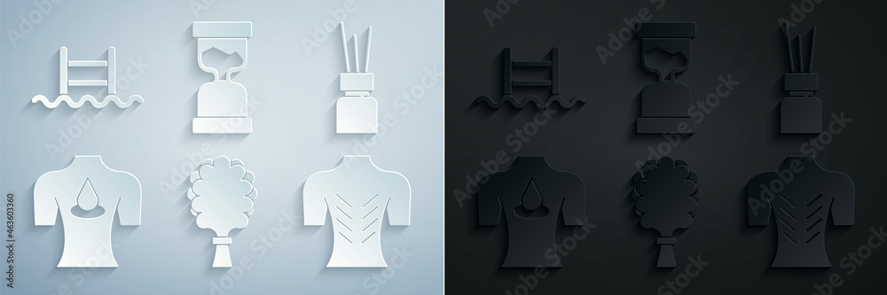 Set Sauna broom, Aroma diffuser, Massage with aroma oils, Old hourglass and Swimming pool ladder ...