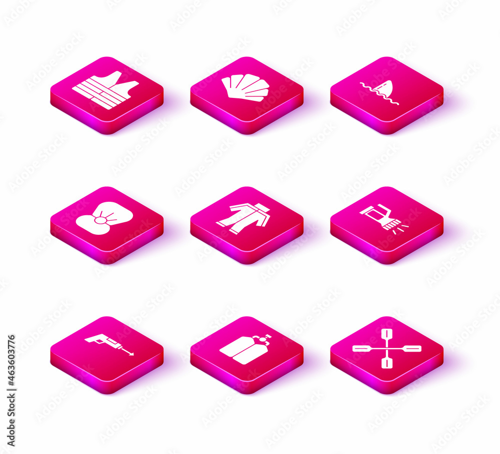 Set Fishing harpoon, Aqualung, Shell with pearl, Wetsuit, Paddle ...