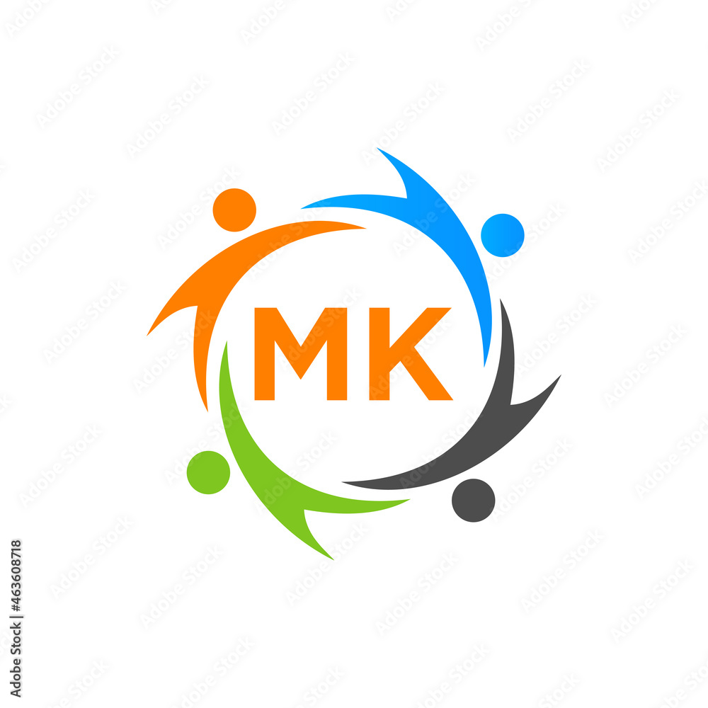 Charity Logo Template On Letter MK, Initial Unity Foundation Human Logo ...