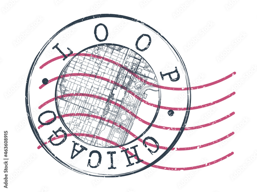 Chicago Loop, Chicago, IL, USA Stamp Map Postal. Silhouette Seal Roads ...