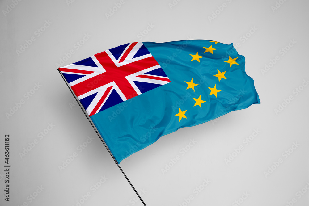 Tuvalu flag isolated on white background. close up waving flag of ...