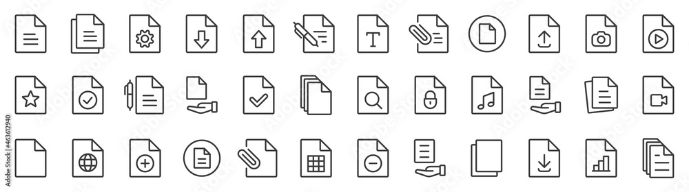 Document line icon set. Documents symbol collection. Different ...