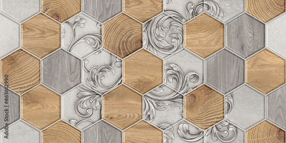 Digital colorful wall tile design for washroom and kitchen. Wood and ...