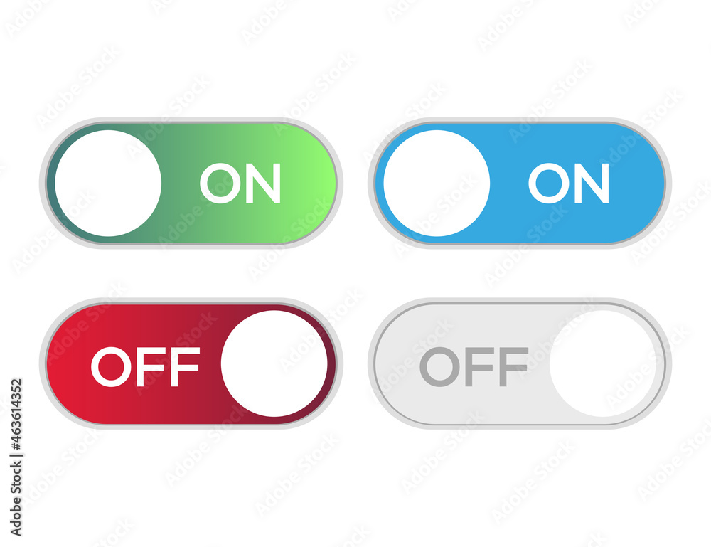 Vector on and off mode switch set with green and red gradient, and blue ...
