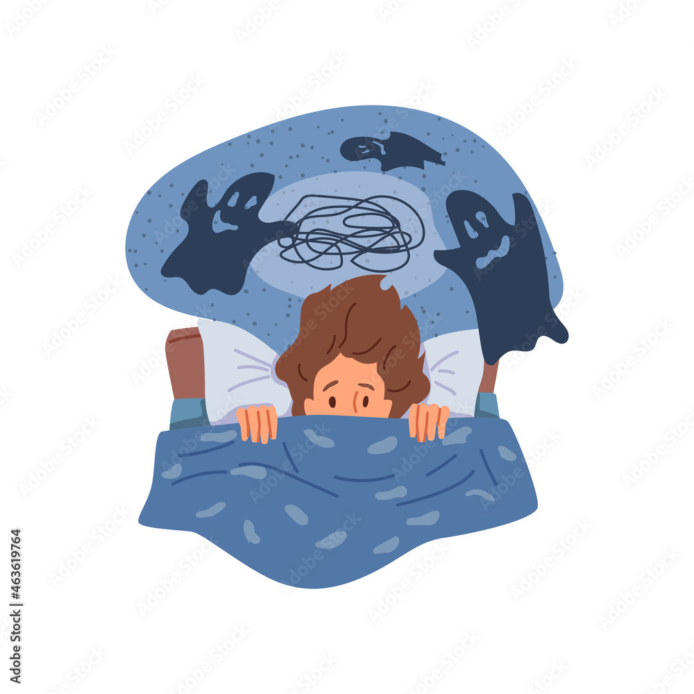 Female personage having insomnia because of bad dreams and nightmares ...